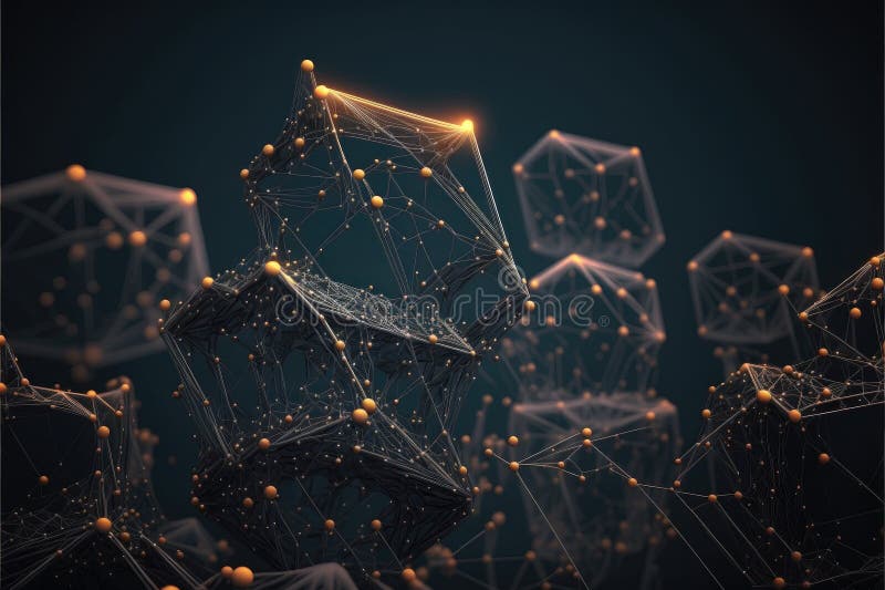 Abstract of Polygon Space in Darkness. Concept of Molecules Geometric ...