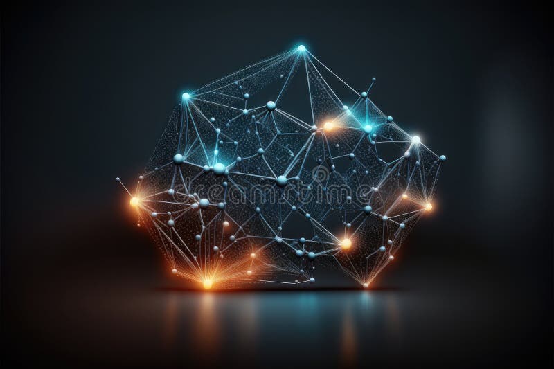 Abstract of Polygon Space in Darkness. Concept of Molecules Geometric ...