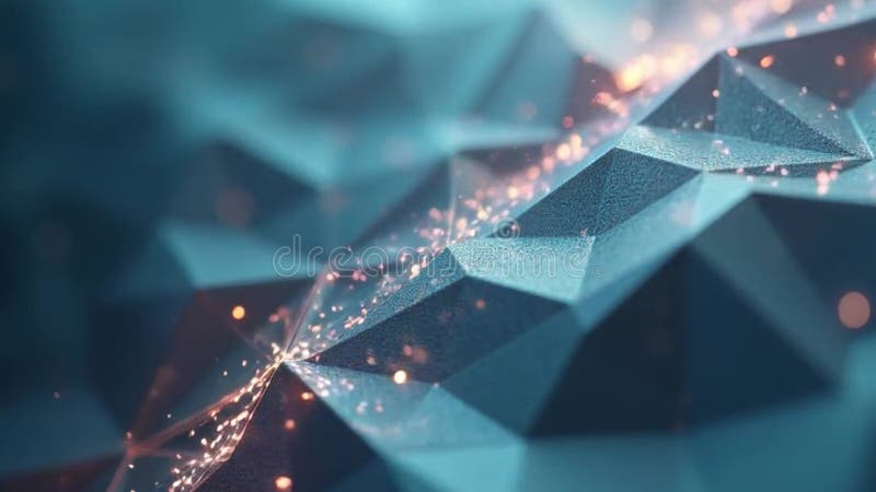 Abstract Polygon Surface Background with Glowing Particles and ...