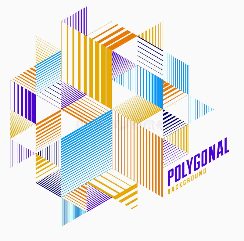 Abstract Polygonal Background with Stripy Triangles and 3D Cubes Vector ...