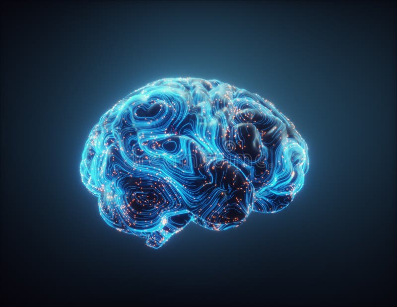 Abstract Polygonal Brain with Glowing Dots and Lines Stock Illustration ...