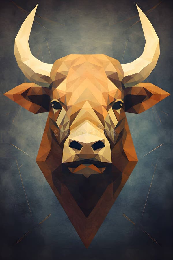 Abstract Polygonal Bull Head on Dark Background, Low Poly Style ...