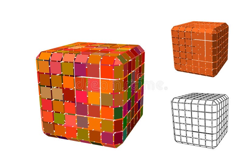 Abstract Polygonal Cube with Cuts Set. 3d Vector Illustration Stock ...