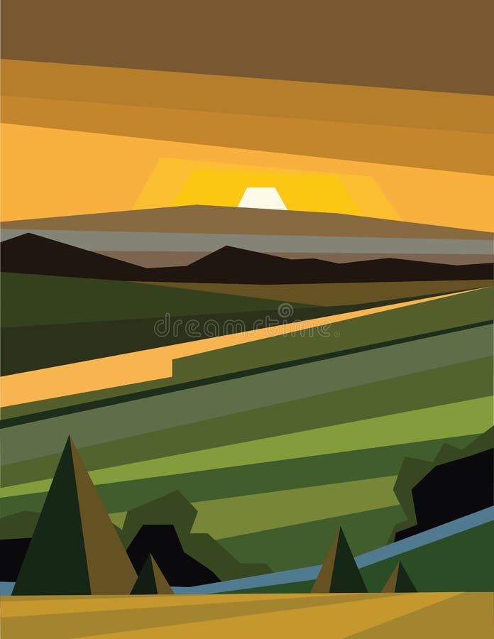 Abstract Polygonal Green Landscape Stock Illustration - Illustration of ...