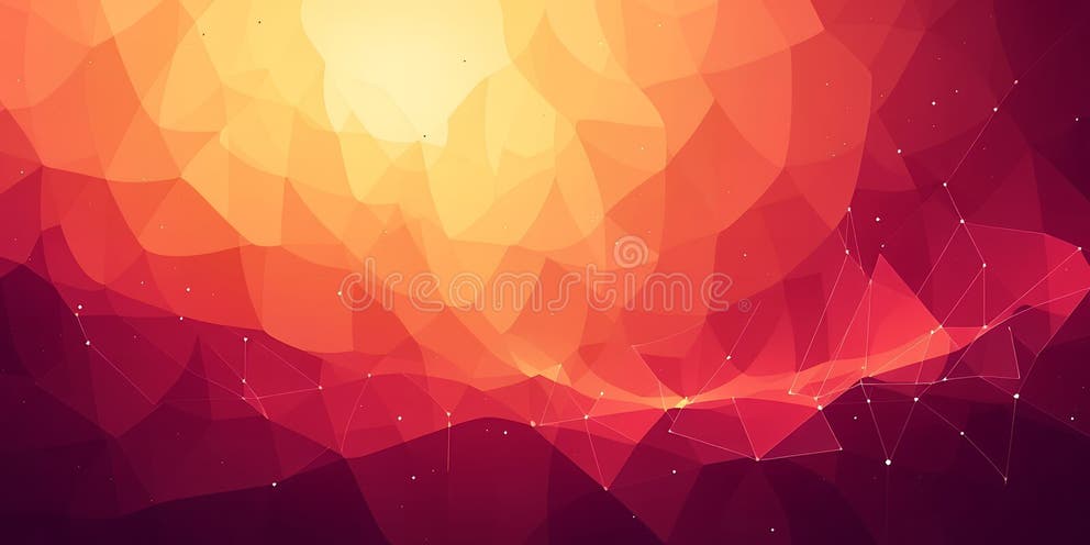 Abstract Polygonal Landscape with Warm Colors and Network of Connected ...