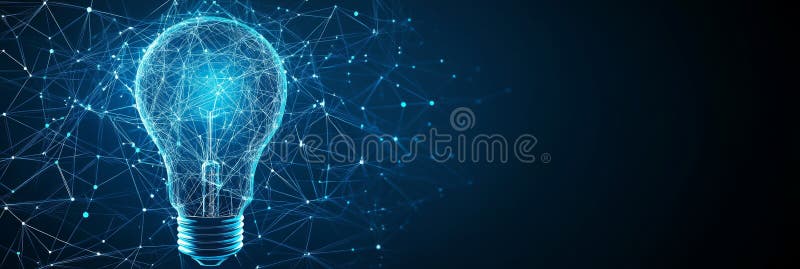 Abstract Polygonal Light Bulb on Blue Background, Innovation ...