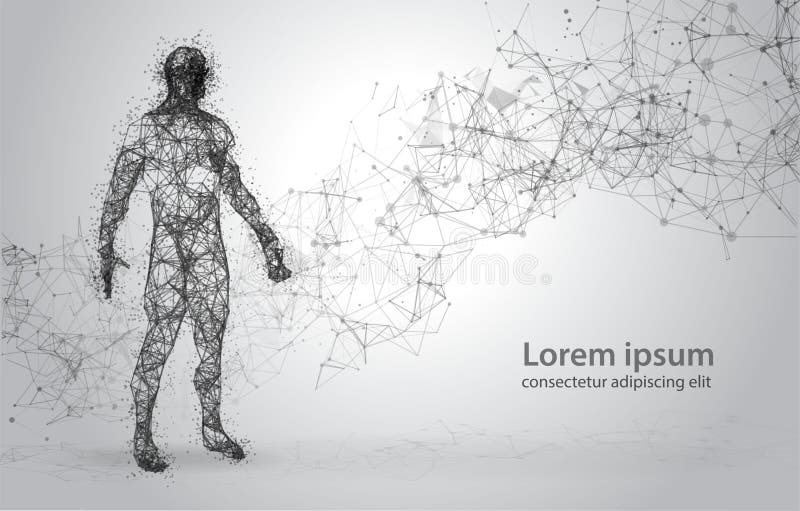 3D Polygona Human on Abstract Space Background with Connecting Dots and ...
