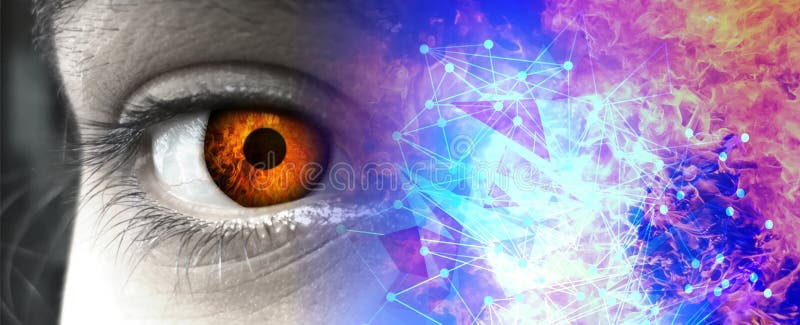 Eye Viewing Digital Information Represented by Ones and Zeros or Binary ...