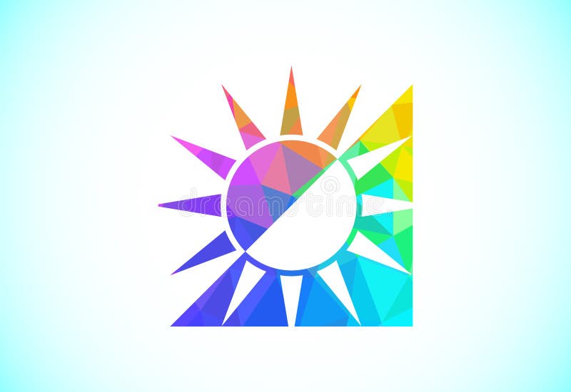 Abstract Polygonal Sun Logo Design, Solar Sunburst Icon. Geometric ...