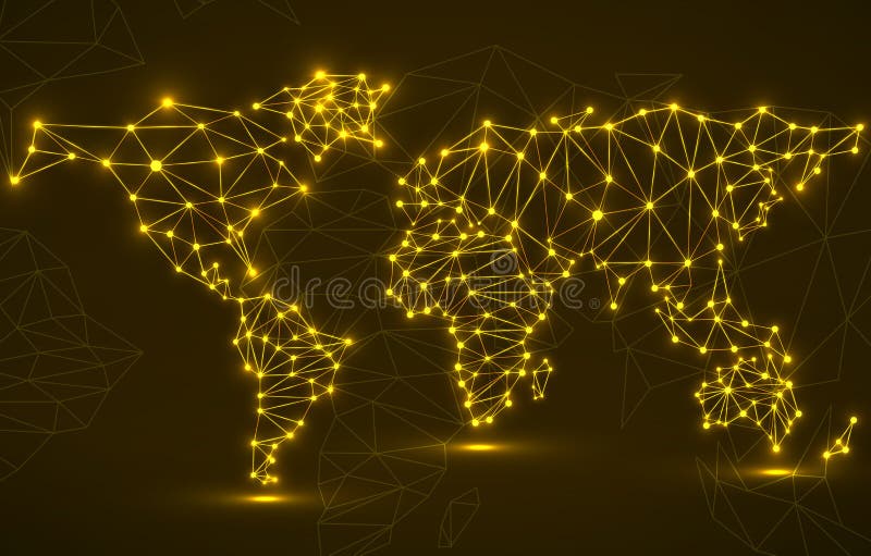 Abstract Polygonal World Map with Glowing Dots and Lines, Network ... Abstract Polygonal World Map with Glowing Dots and Lines, Network ...