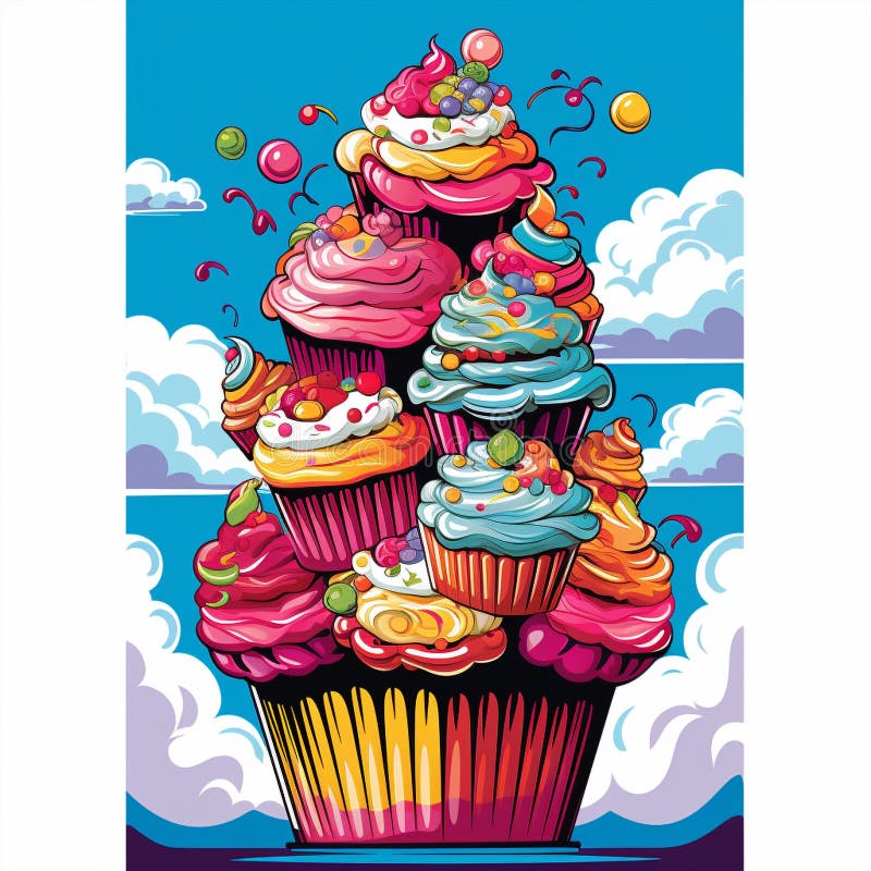 Abstract Pop Art Cupcake Tower Stock Illustration - Illustration of ...