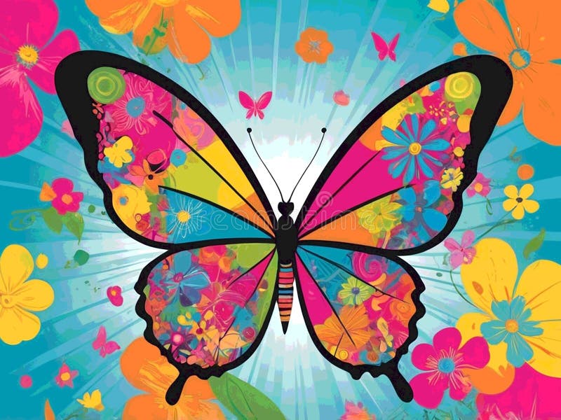 Abstract Pop Art Spring Flower Butterfly Shape Illustration Stock ...