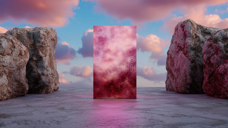 Abstract Portal between Rock Formations Under a Pink Sky. Stock ...