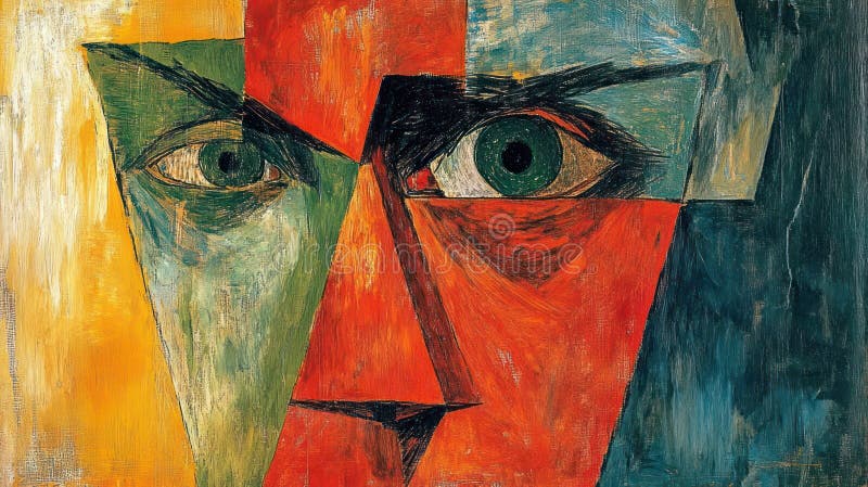 Abstract Cubist Portrait: Intense Gaze and Geometric Forms Stock ...