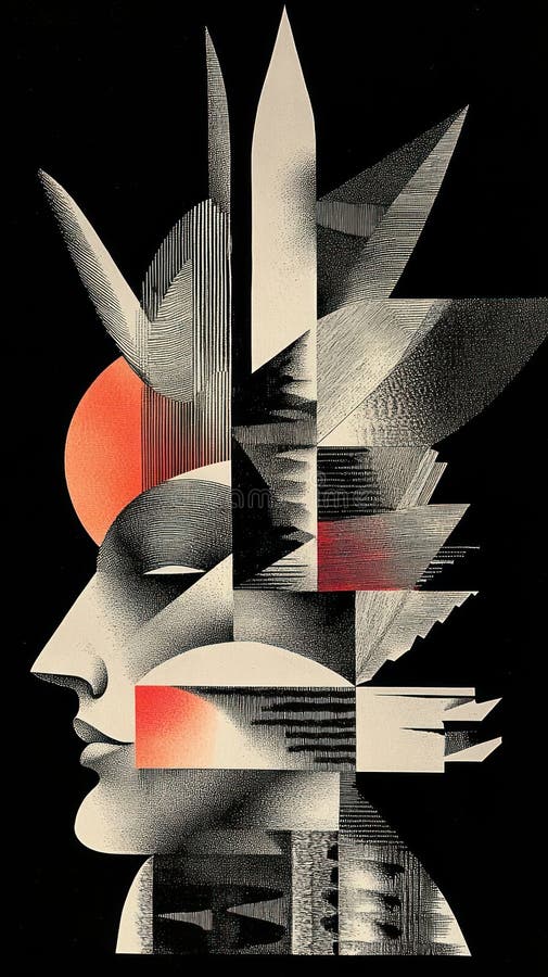 Abstract Portrait Featuring Geometric Shapes and a Stylized Face with ...
