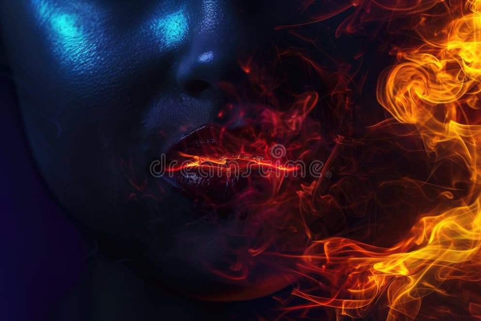 Abstract Portrait with Fiery Elements and Smoldering Lips Stock Image ...
