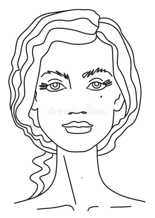 Abstract Woman Portrait with Curly Hair. Line Drawing Face Aesthetic ... Abstract Woman Portrait with Curly Hair. Line Drawing Face Aesthetic ...
