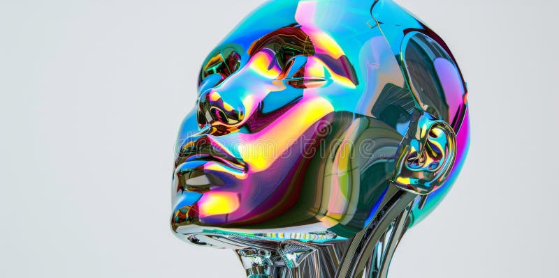 Abstract Portrait of High-Tech Holographic Robot Head. Technology and ...