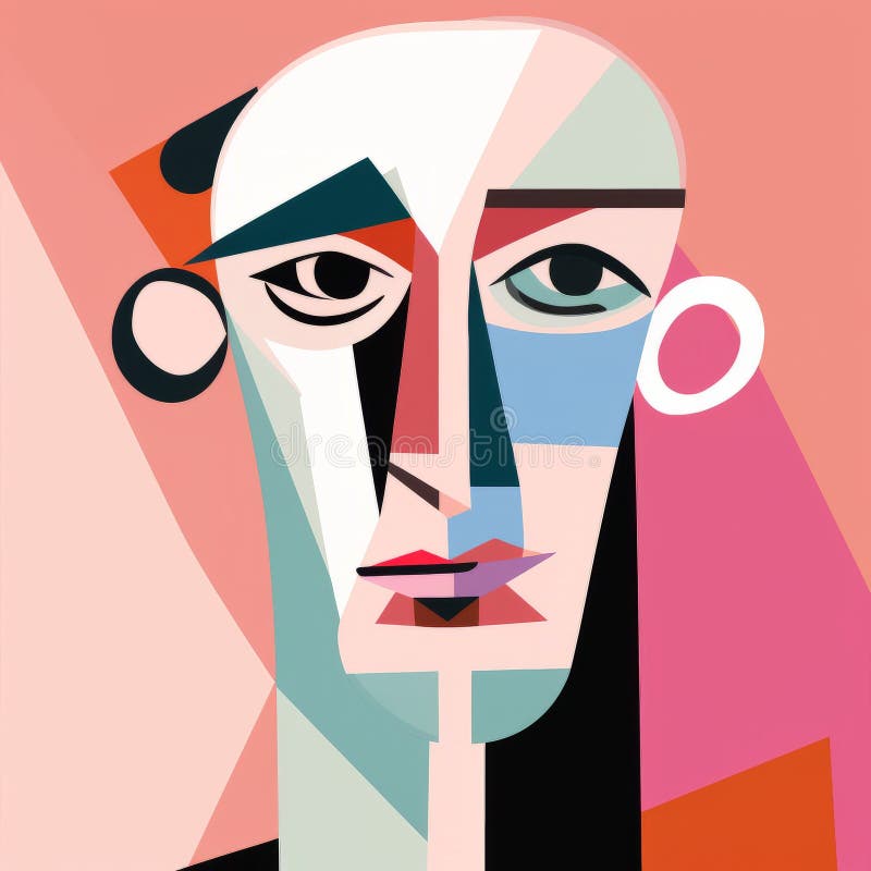 Abstract Cubist-inspired Human Face Illustration with Bold Character ...