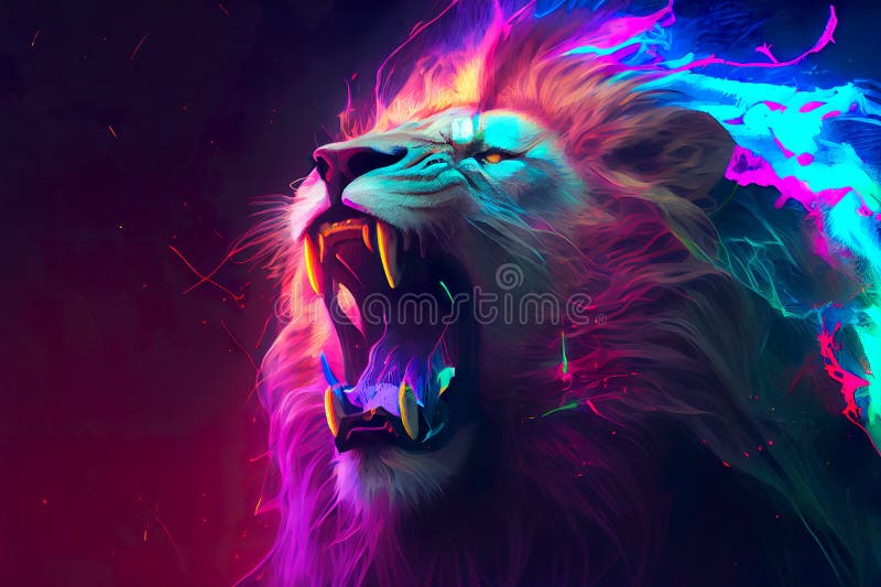 Abstract Portrait of a Multicolored Lion Roar Stock Vector ...