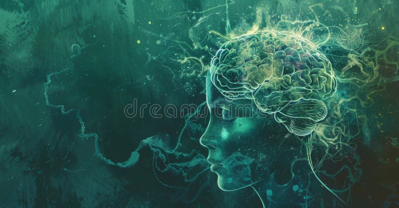 Abstract Portrait of a Person with a Brain Against a Starry Sky ...