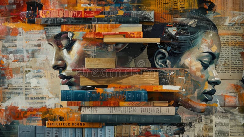 Abstract Portrait of Two Faces with Layered Textures and Overlapping ...