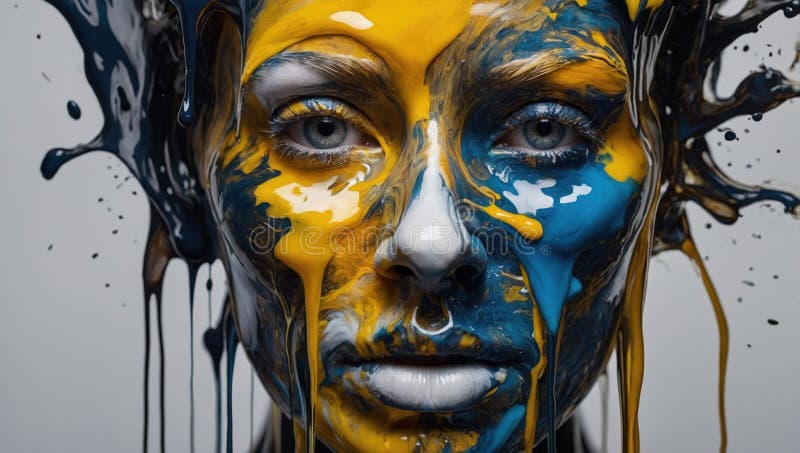 Abstract Portrait of a Woman with Colorful Paint Dripping Effect Stock ...