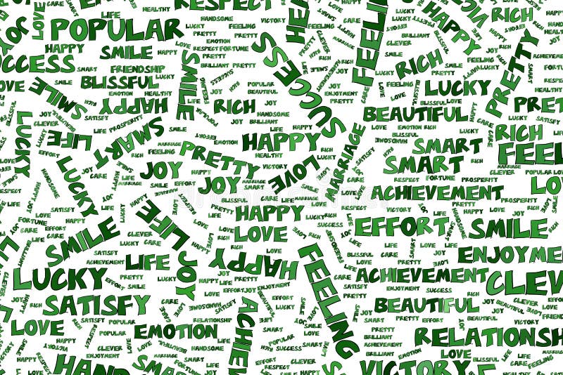 Abstract Positive Emotion Word Cloud Illustrations Background. Pattern ...