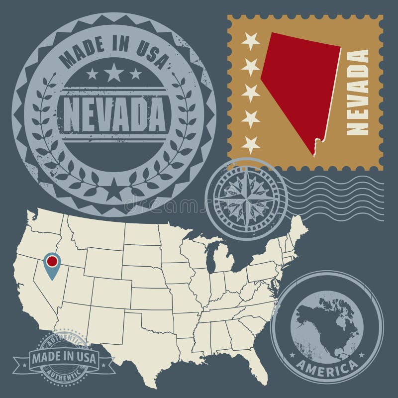 Abstract Post Stamps Set with Name and Map of Nevada, USA Stock Vector ...