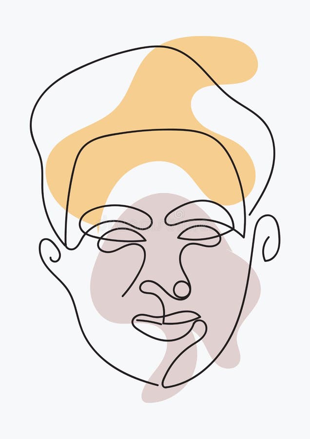 Abstract Poster With Minimal Woman Face One Line Drawing Style Stock