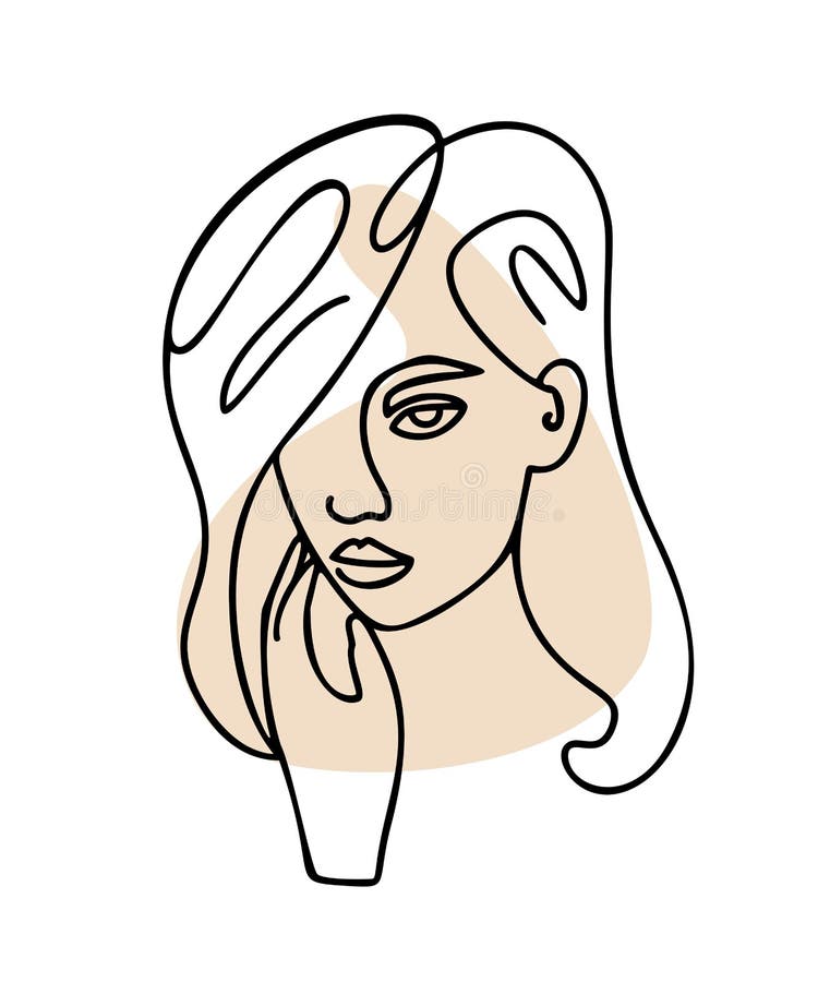Abstract Poster With Minimal Woman Face One Line Drawing Style Lineart