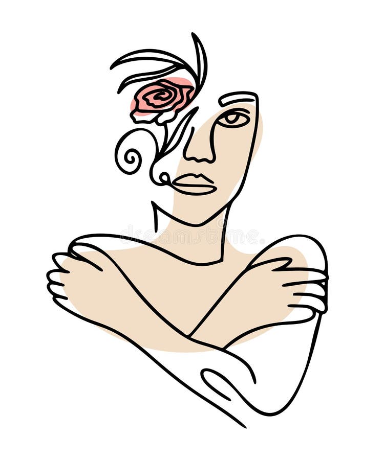 Abstract Poster With Minimal Woman Face One Line Drawing Style Lineart