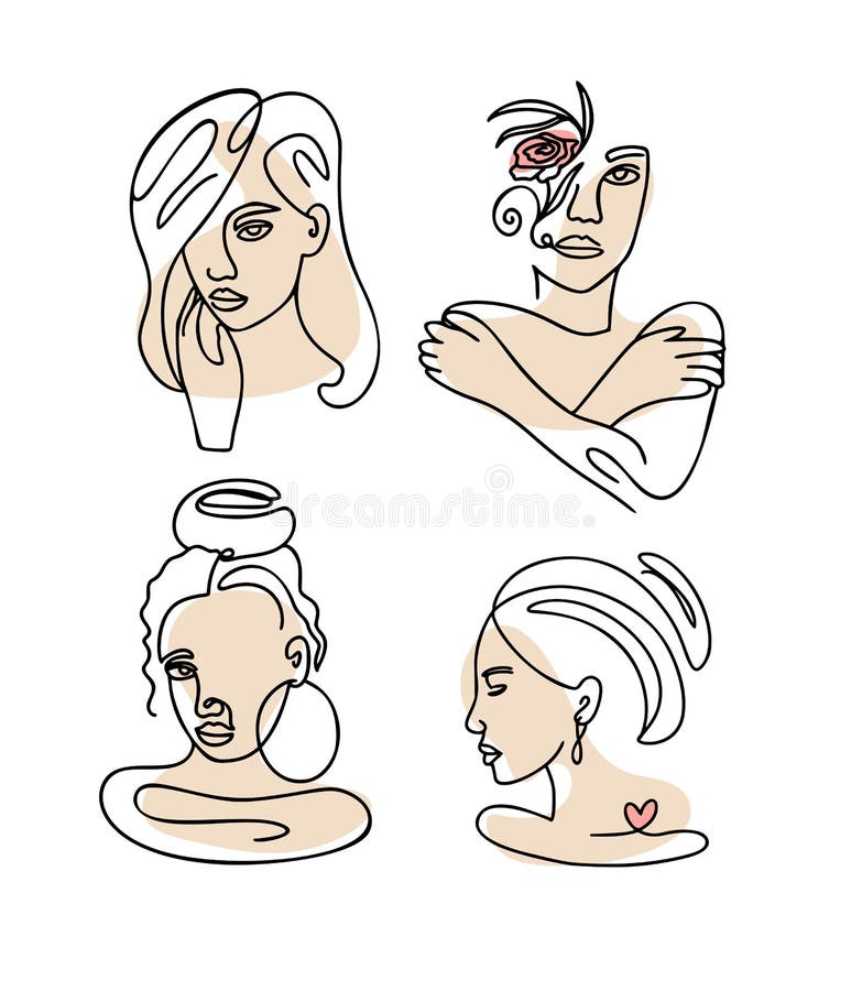Abstract Poster With Minimal Woman Face One Line Drawing Style Lineart