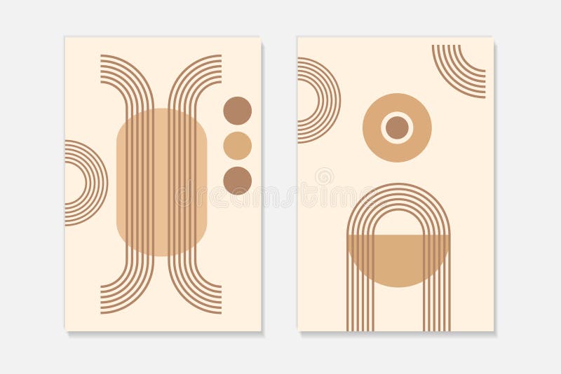 Abstract Poster with Zen Geometric Line Arches, Linear Outline Retro ...