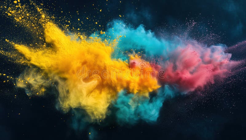 Abstract Powder Explosion with Ful Powder Launched on Black Background ...