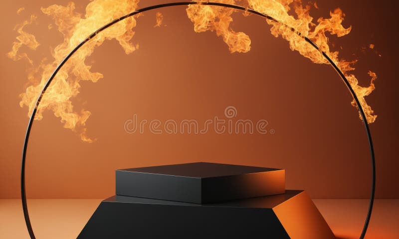 Black Podium with Flaming Hoop Backdrop Stock Illustration ...