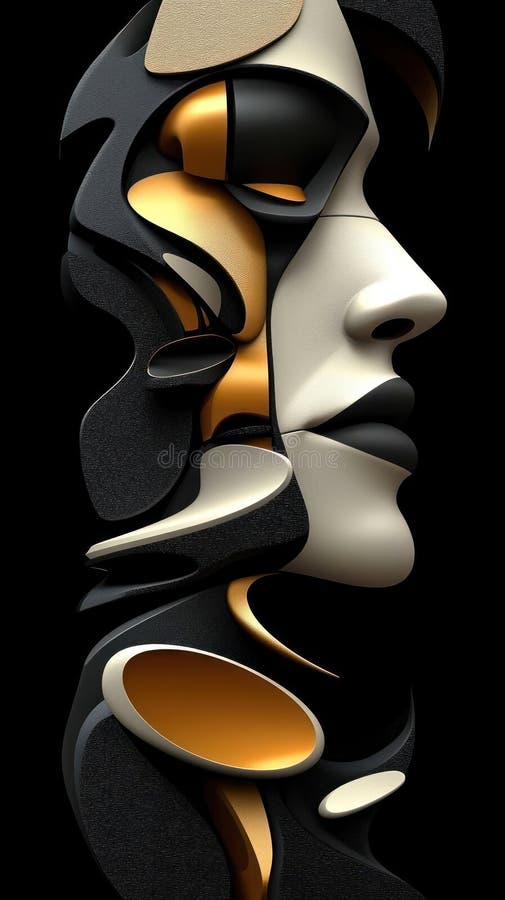 Abstract Profile of a Face with Fluid Shapes and Contrasting Colors ...