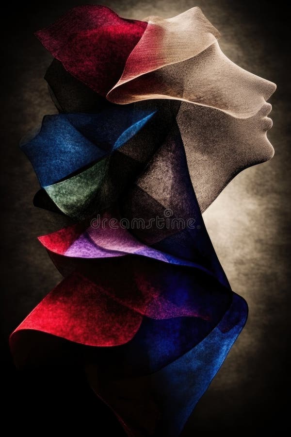 Abstract Profile of Female with Flowing Multicolored Fabric Elements ...