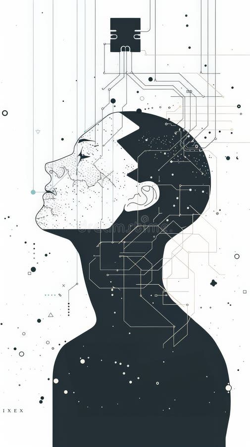 Abstract Profile of a Human Head with Circuitry, Concept of Neuralink ...