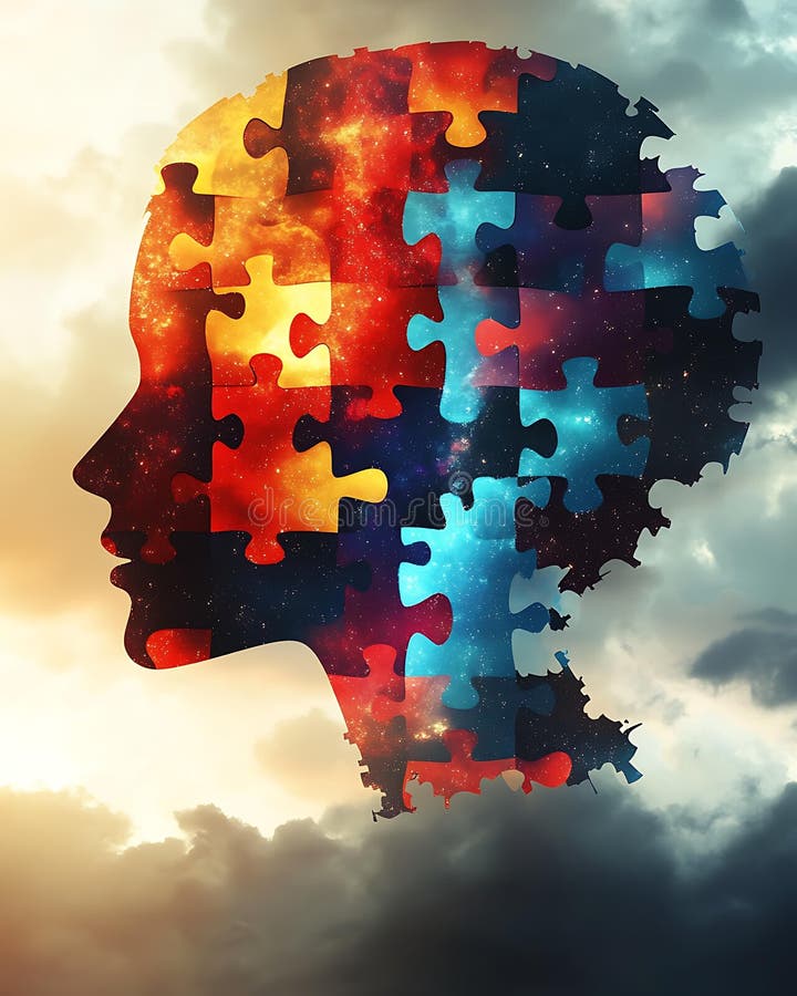 Abstract Profile of Human Head with Puzzle Pieces Representing Core ...