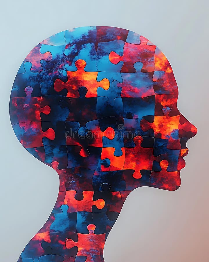 Abstract Profile of Human Head with Puzzle Pieces Representing Core ...