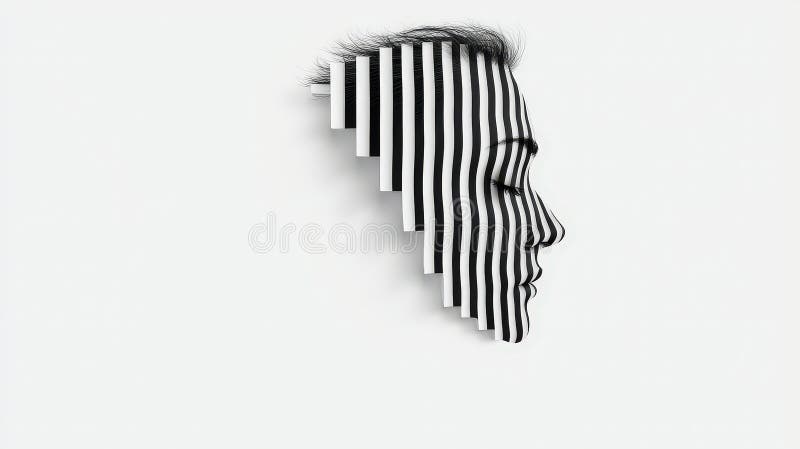 Abstract Profile Portrait with Black and White Stripes Creating Depth ...