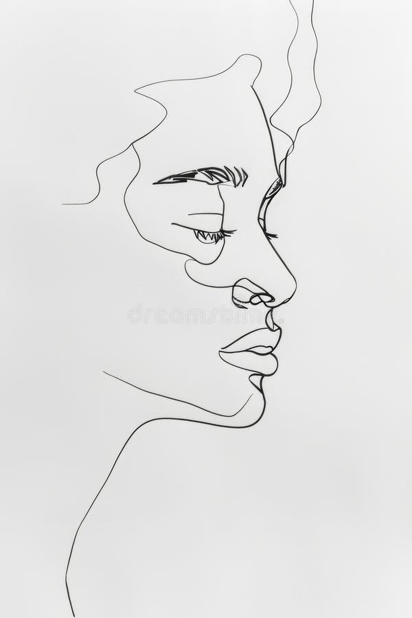 Abstract Profile Portrait of a Woman, Drawn with One Line. Stock Photo ...