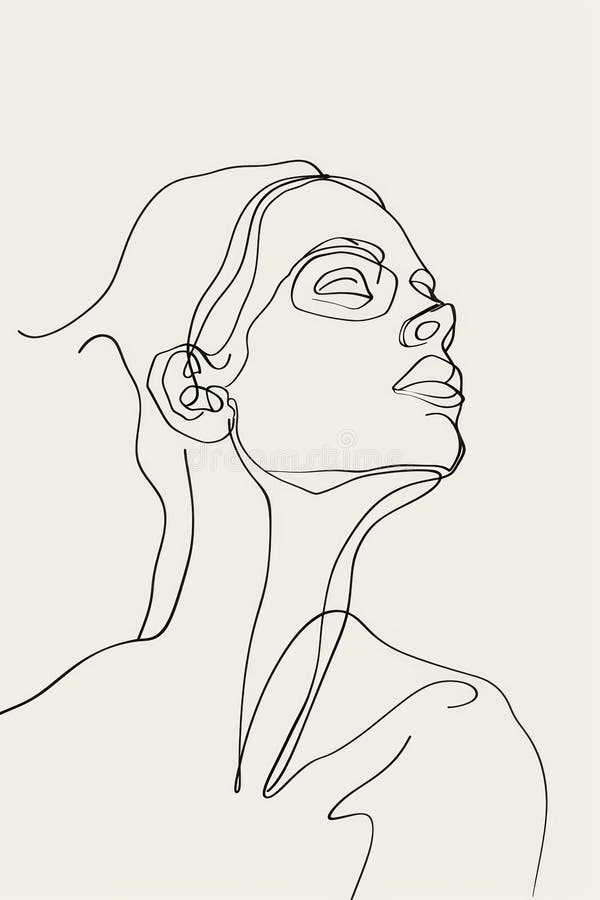 Abstract Profile Portrait of a Woman, Drawn with One Line. Stock Image ...