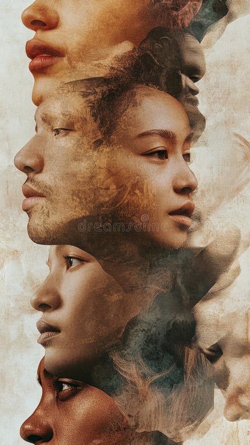 Abstract Profile Portraits of Six Diverse People in a Textured Artistic ...