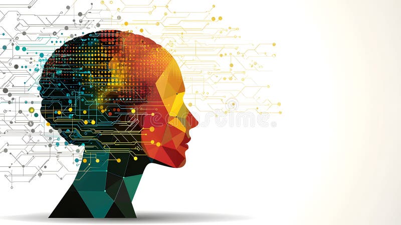 Abstract Profile Silhouette with Digital Elements Stock Illustration ...