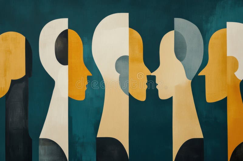 Abstract Profile Silhouettes on a Geometric Background Symbolizing ...