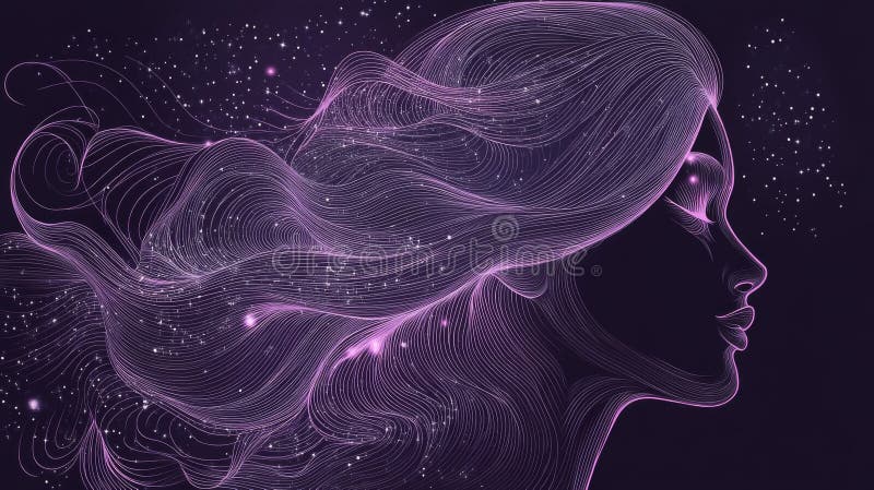 Abstract Profile of a Woman in Purple and Pink Glitter Stock ...