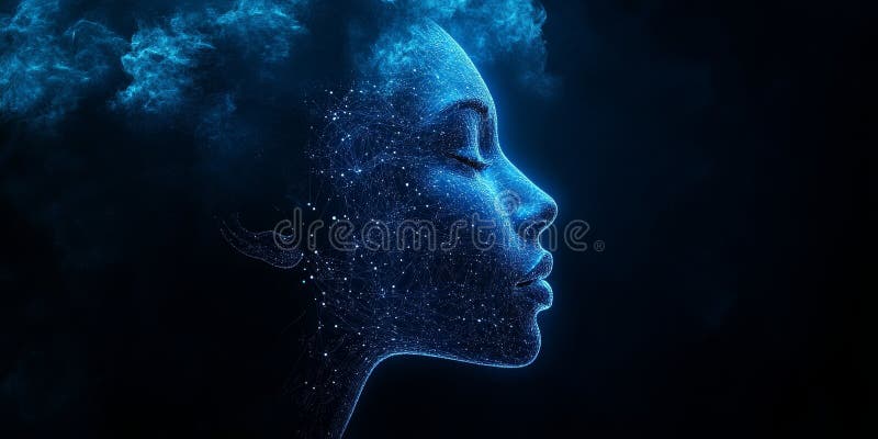Abstract Profile of a Woman S Face Formed by Interconnected Digital ...