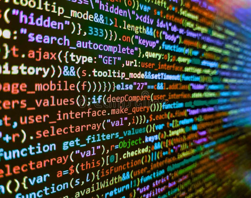 Abstract Program Code On Computer Screen Database Bits Access Stream Visualisation Web